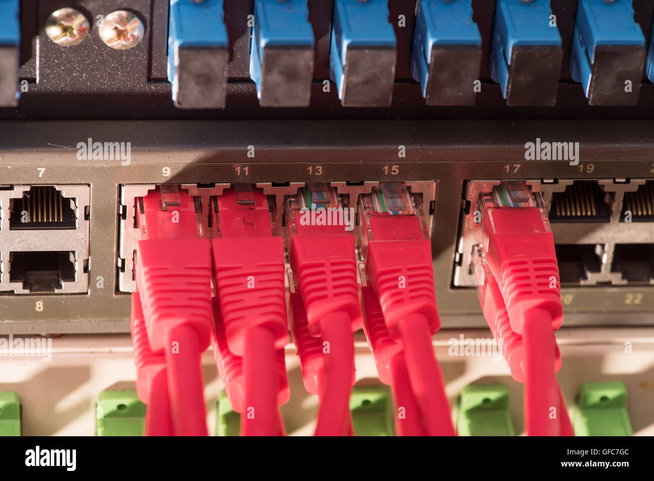 Network panel, switch and cable in data center Stock Photo - Alamy