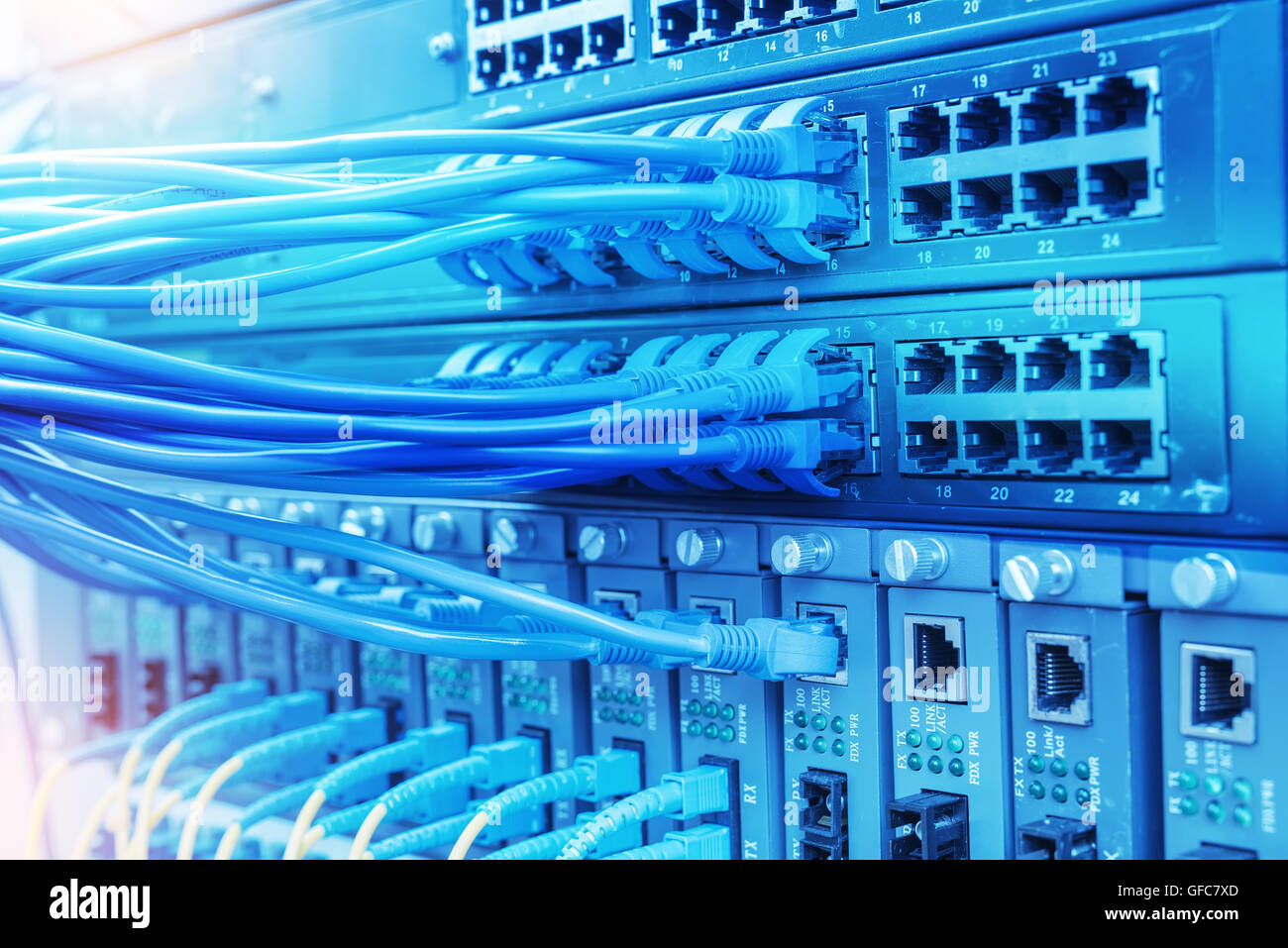 Network panel, switch and cable in data center Stock Photo - Alamy