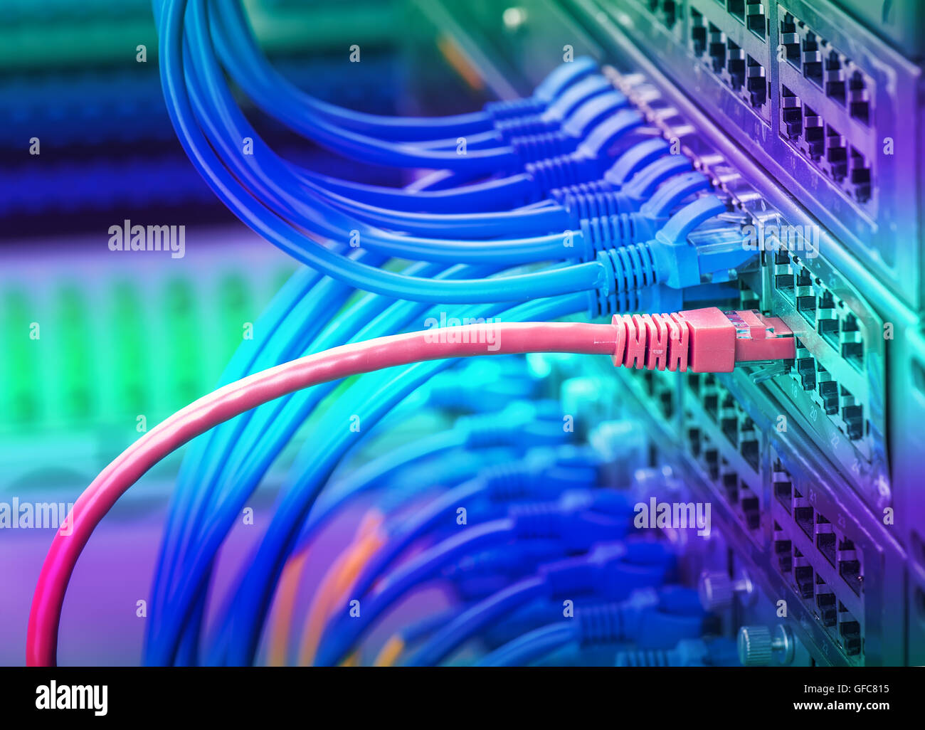 Network panel, switch and cable in data center Stock Photo - Alamy