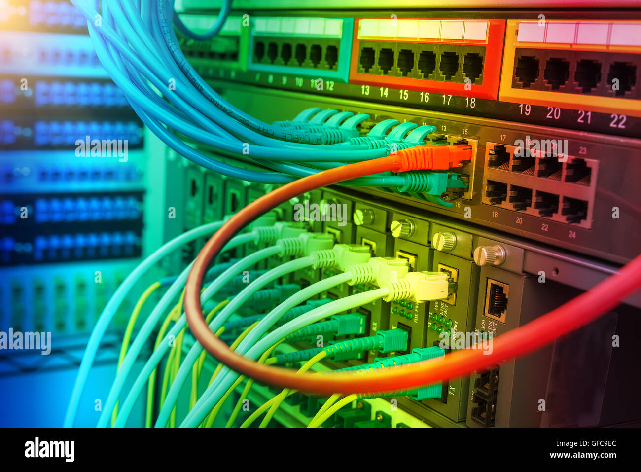 Network panel, switch and cable in data center Stock Photo - Alamy