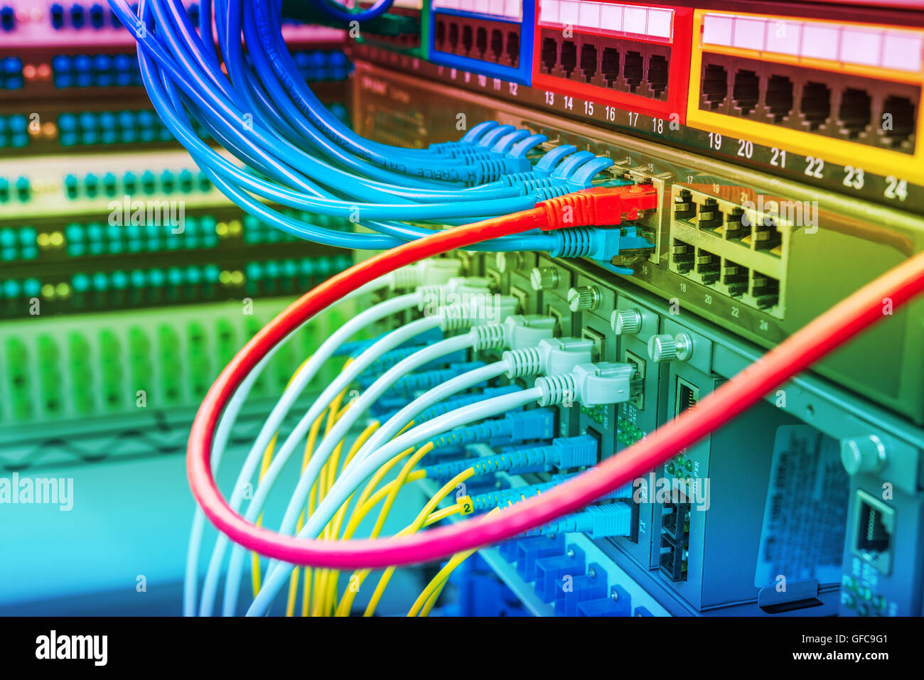 Network panel, switch and cable in data center Stock Photo - Alamy