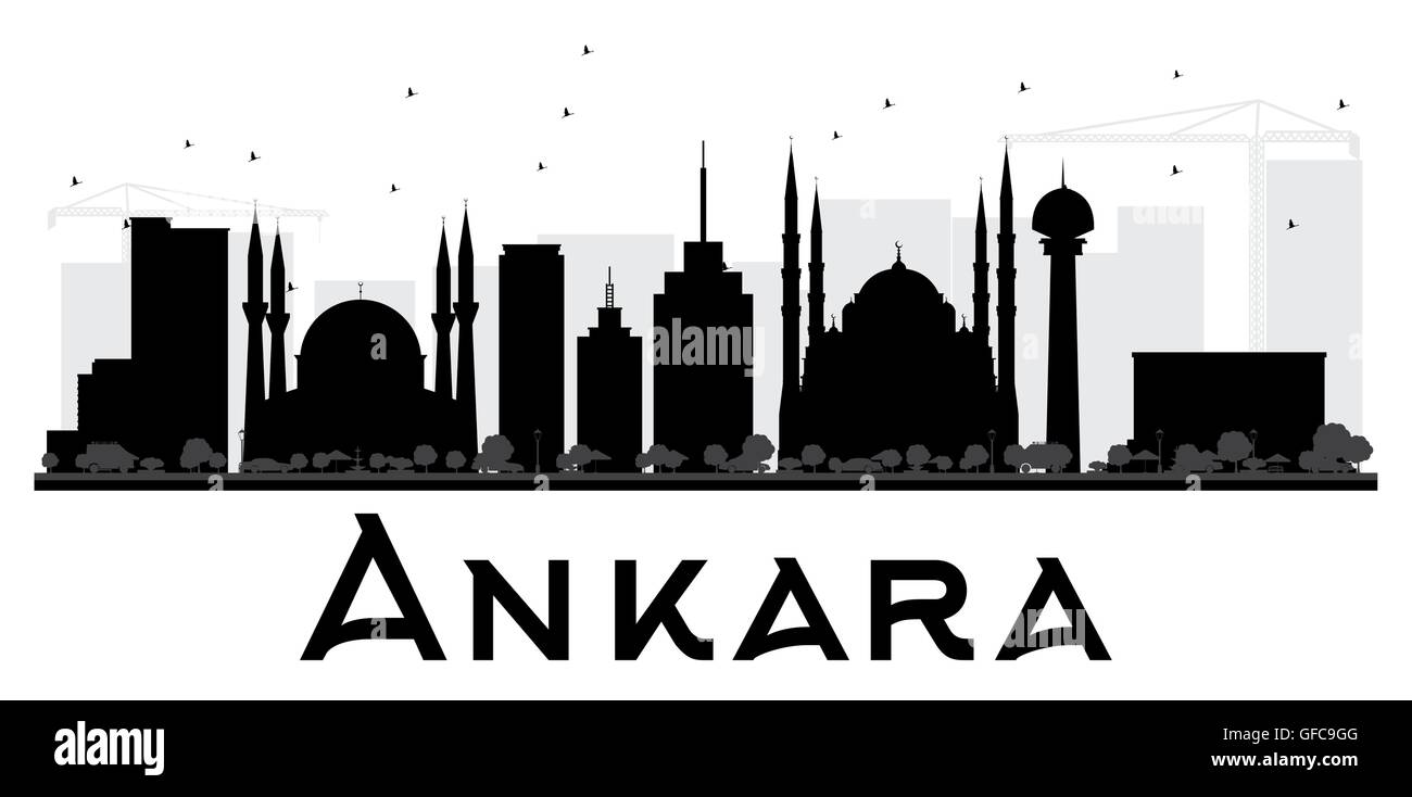 Ankara City skyline black and white silhouette. Vector illustration ...