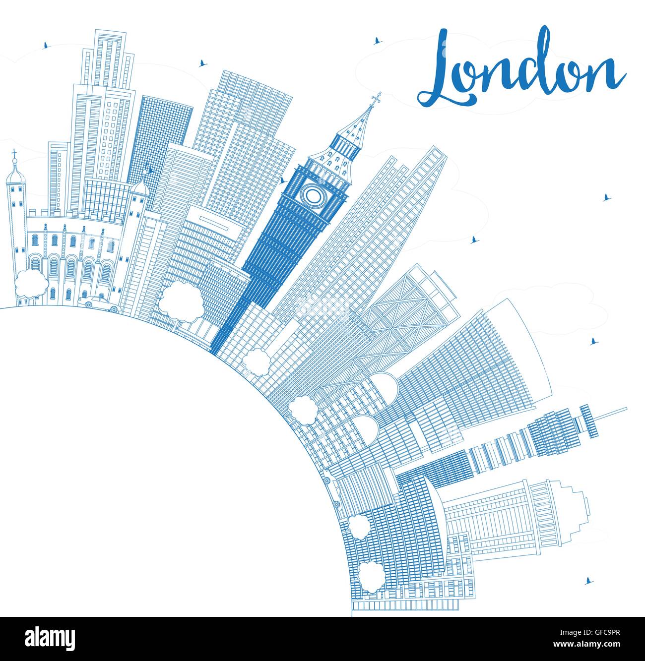Outline London Skyline with Blue Buildings and Copy Space. Business ...