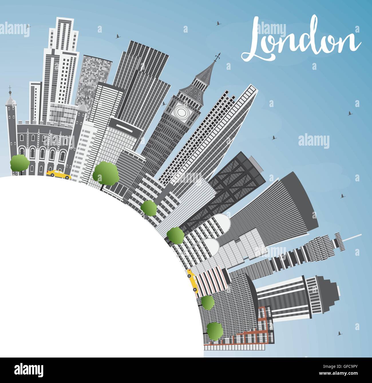 London Skyline with Gray Buildings, Blue Sky and Copy Space. Business ...