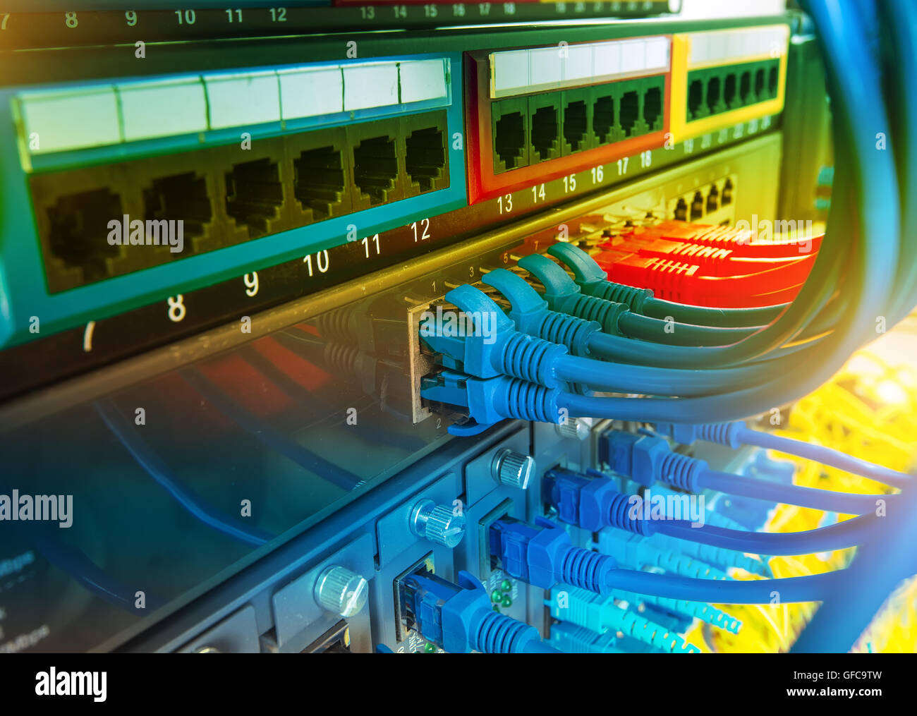 Network panel, switch and cable in data center Stock Photo - Alamy