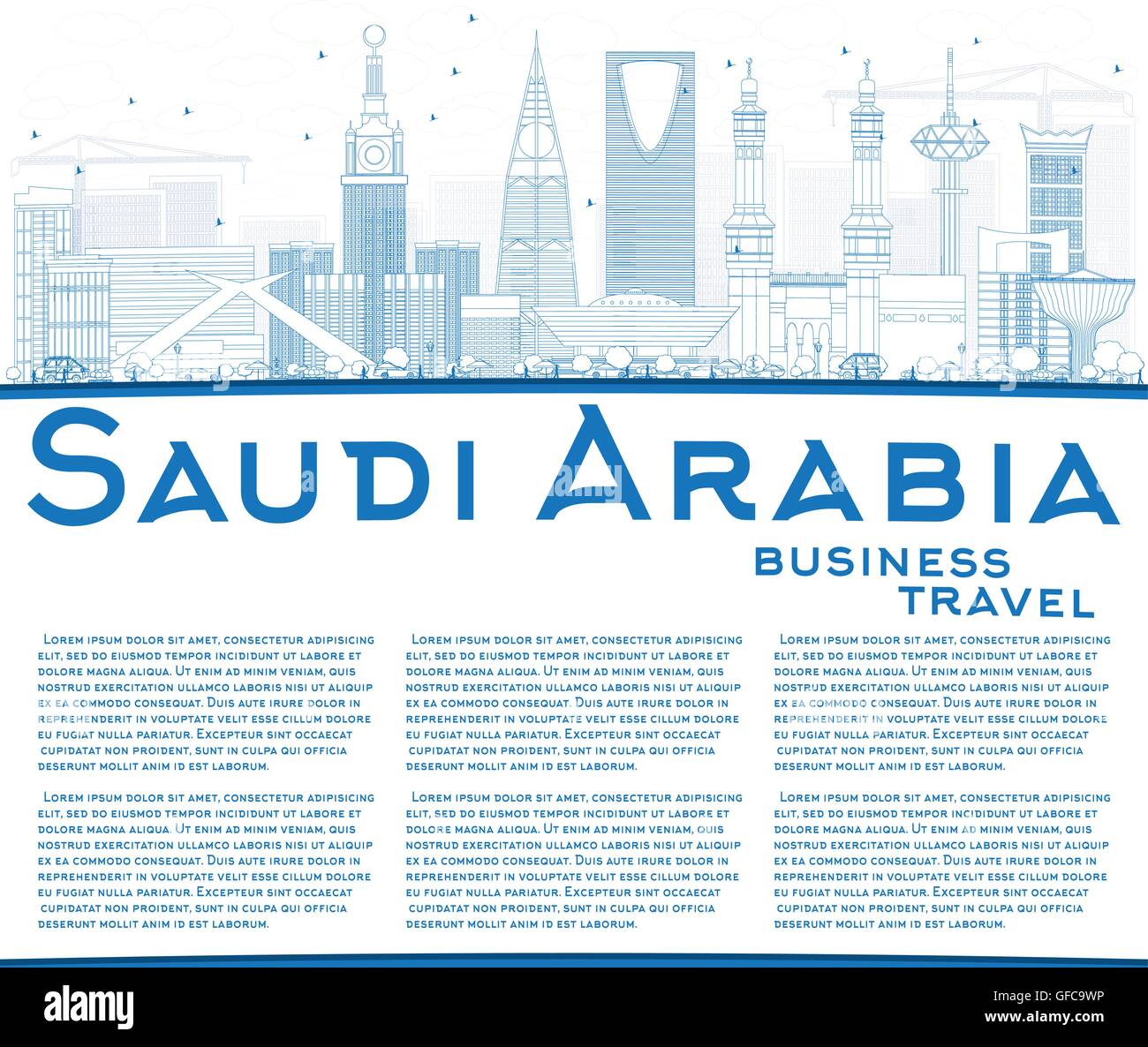Outline Saudi Arabia Skyline with Blue Landmarks and Copy Space. Vector ...