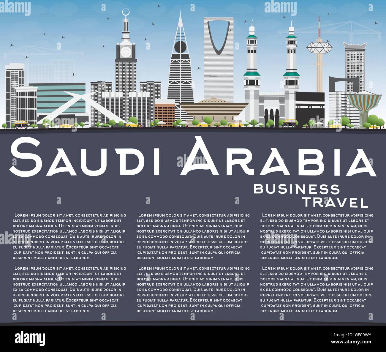 Saudi Arabia Skyline with Landmarks, Blue Sky and Copy Space. Vector ...
