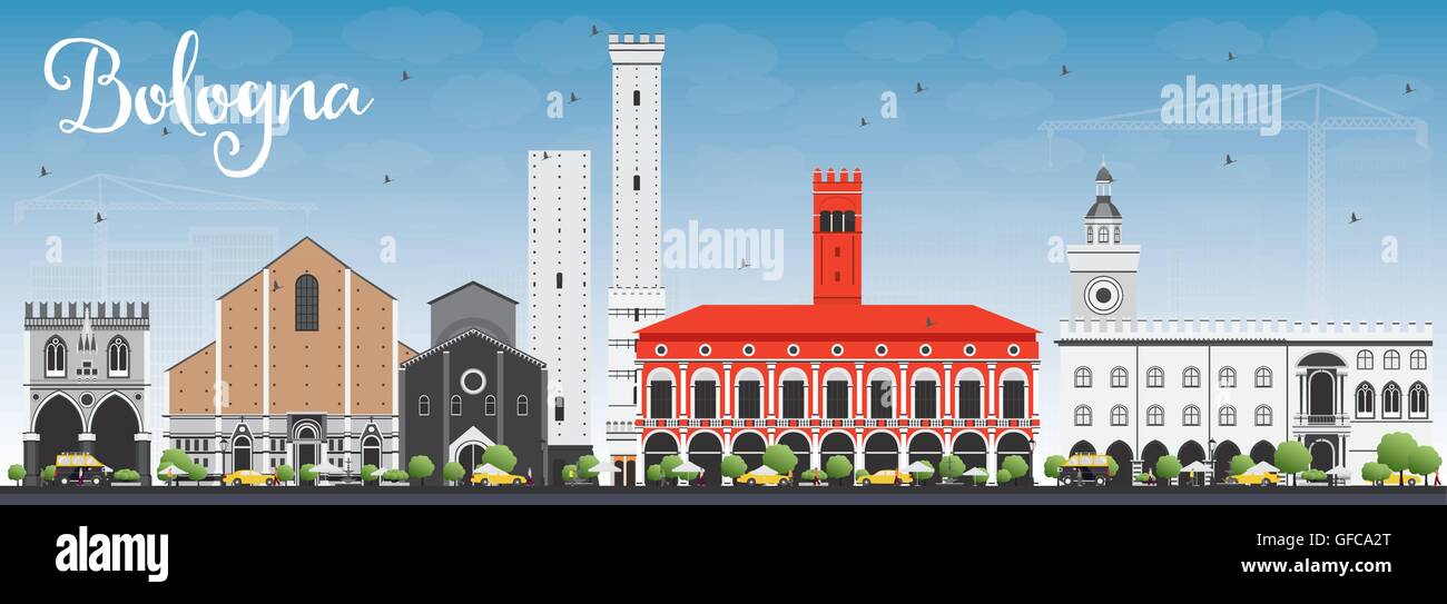 Bologna Skyline with Landmarks and Blue Sky. Vector Illustration ...