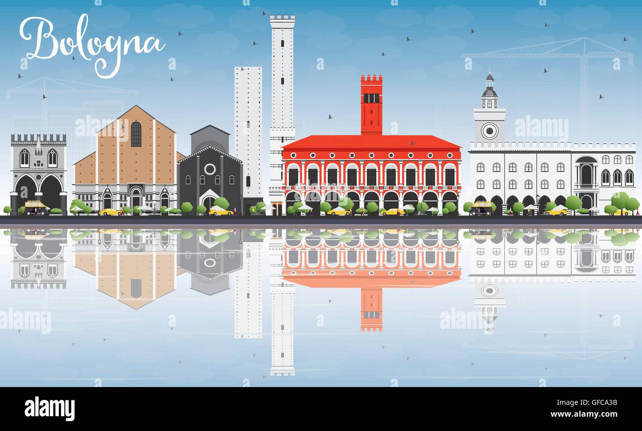 Bologna Skyline with Landmarks, Blue Sky and Reflections. Vector ...