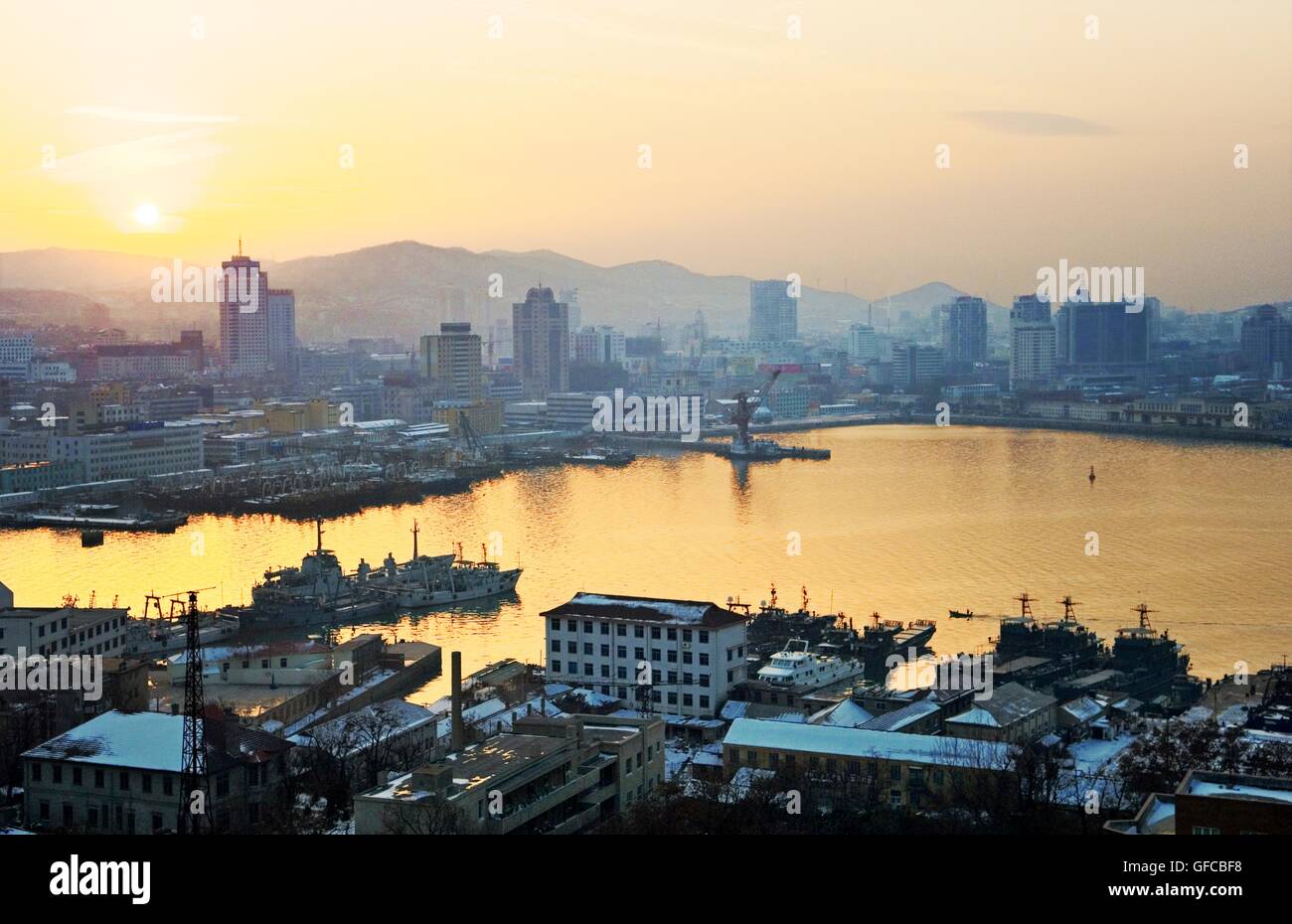 Yantai, Shandong Province, China. Ice free port harbour harbor dock ...