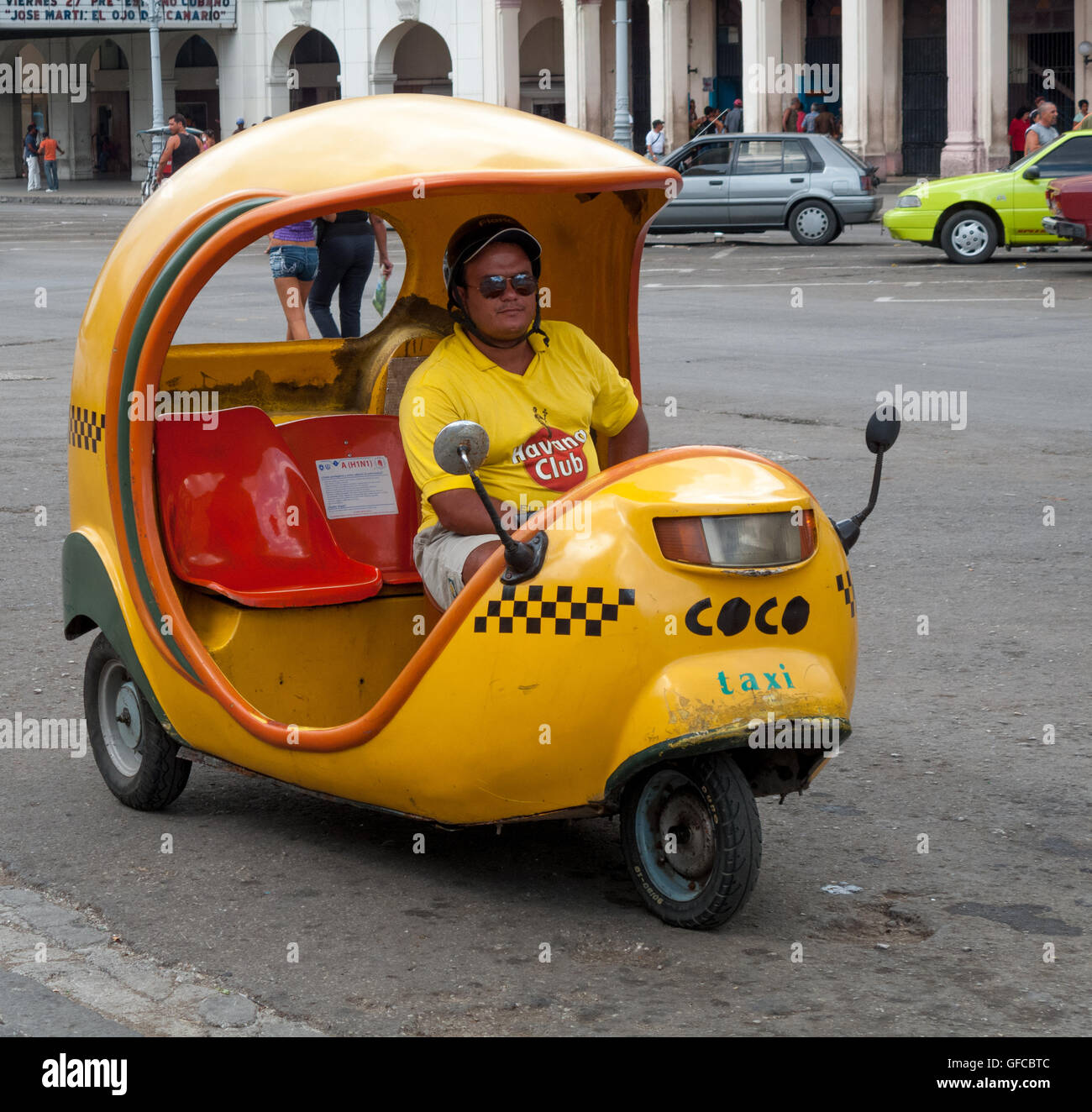 Auto rickshaw driver waiting in his rickshaw, Havana, Cuba 2010-08-25 3 ...