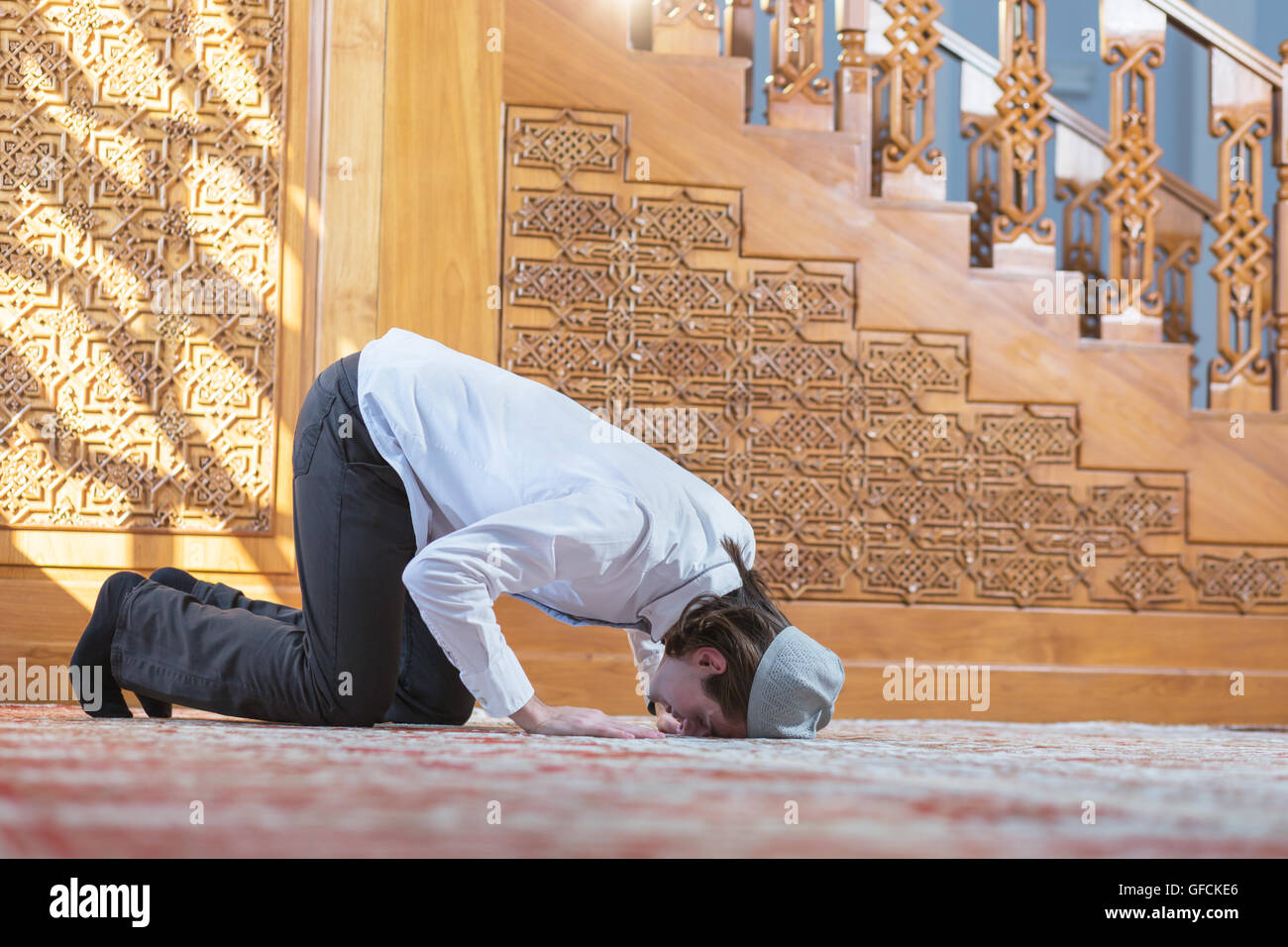 Religious muslim man praying, steps of praying Stock Photo - Alamy