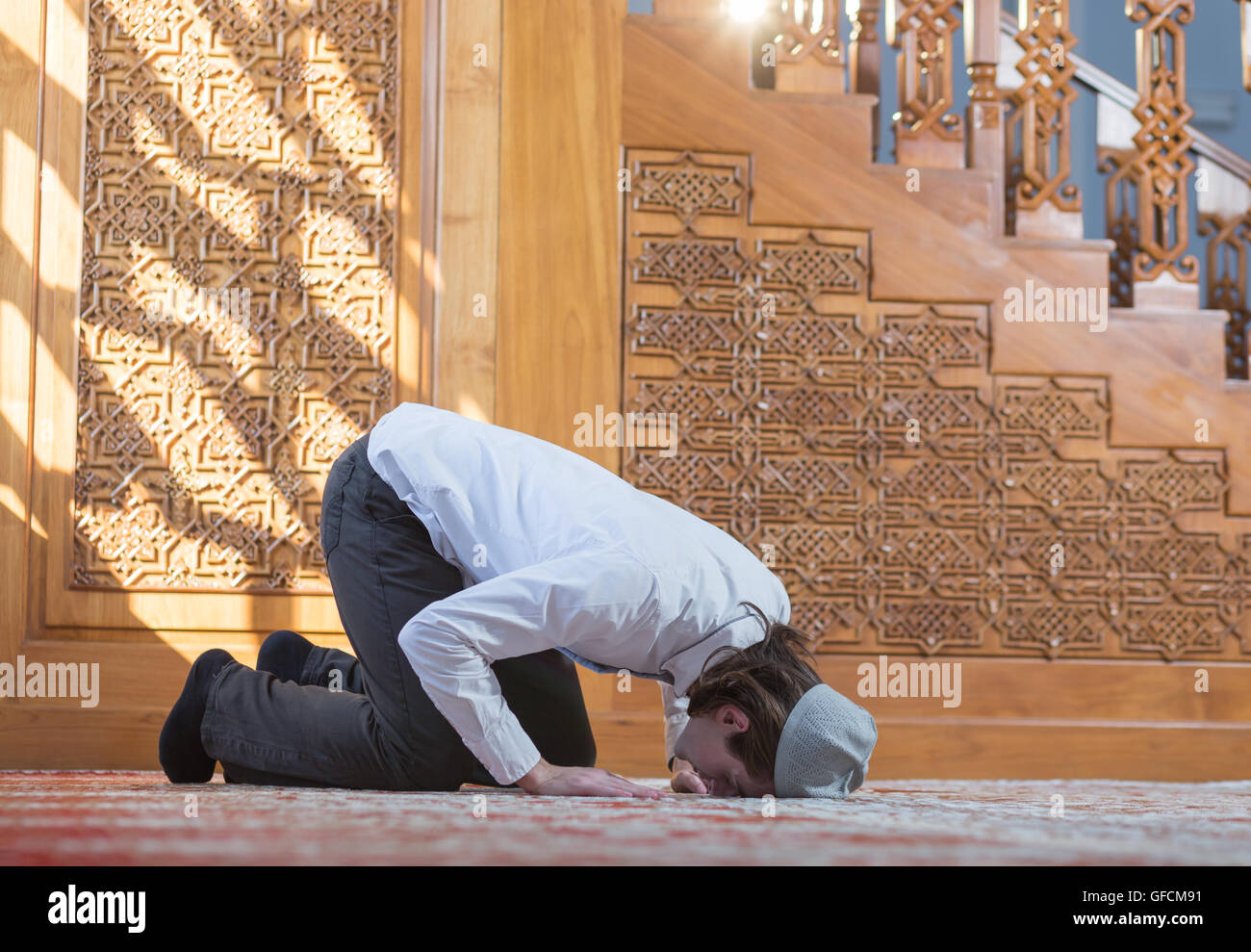 Religious muslim man praying, steps of praying Stock Photo - Alamy