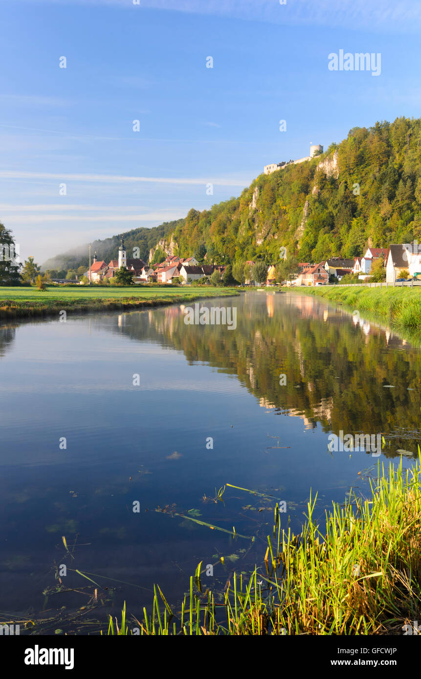 Kallmünz: River Naab , St. Michael church, castle Kallmünz, Germany ...
