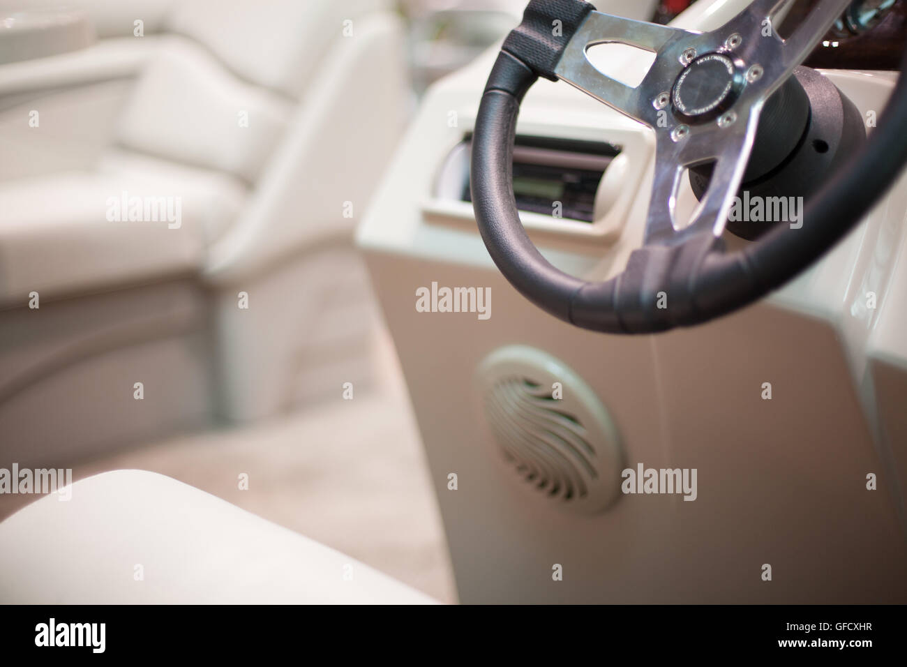 Steering wheel of a speed boatcolor image, canon 5DmkII Stock Photo - Alamy