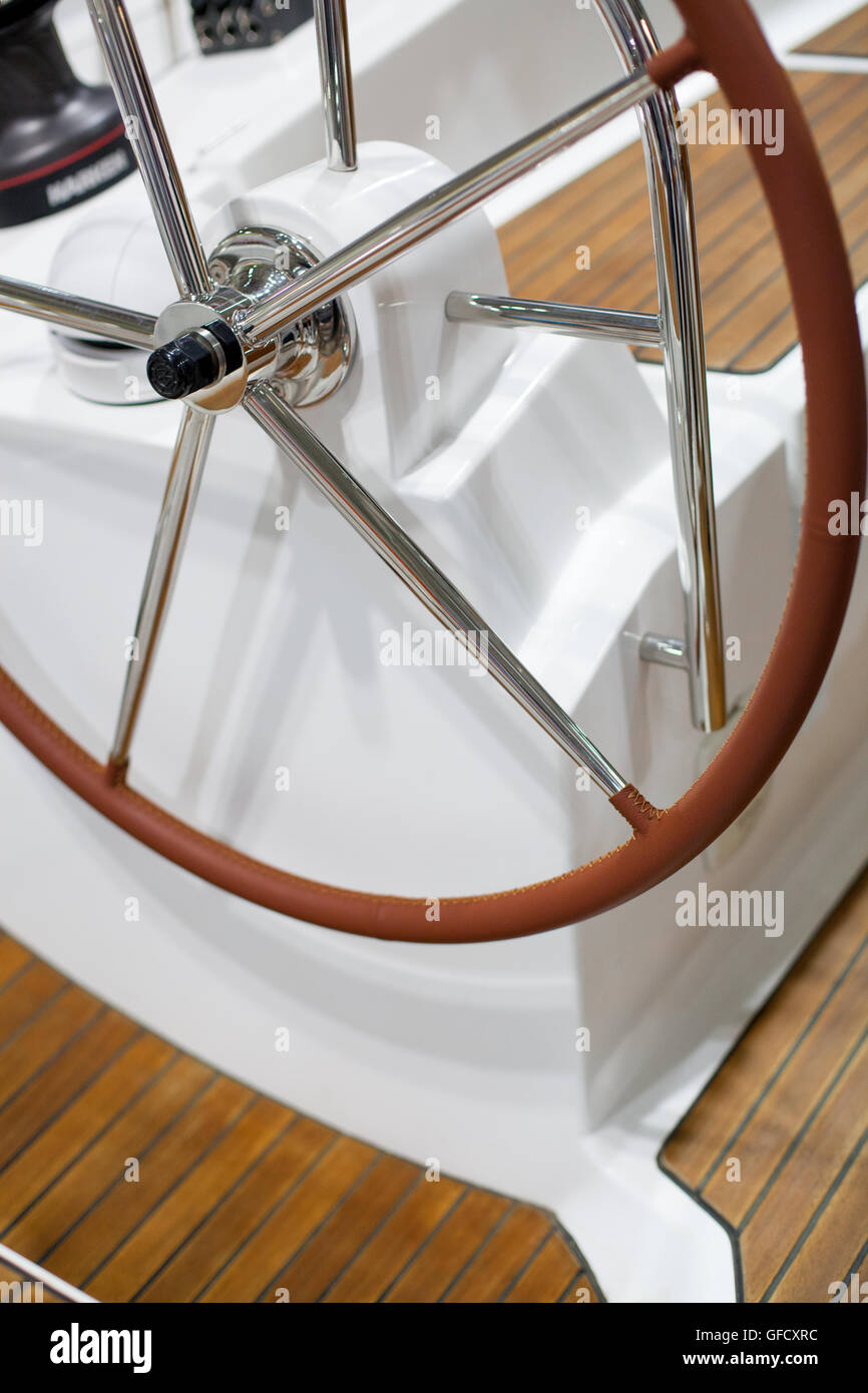 Steering wheel of a yachtcolor image, canon 5DmkII Stock Photo - Alamy