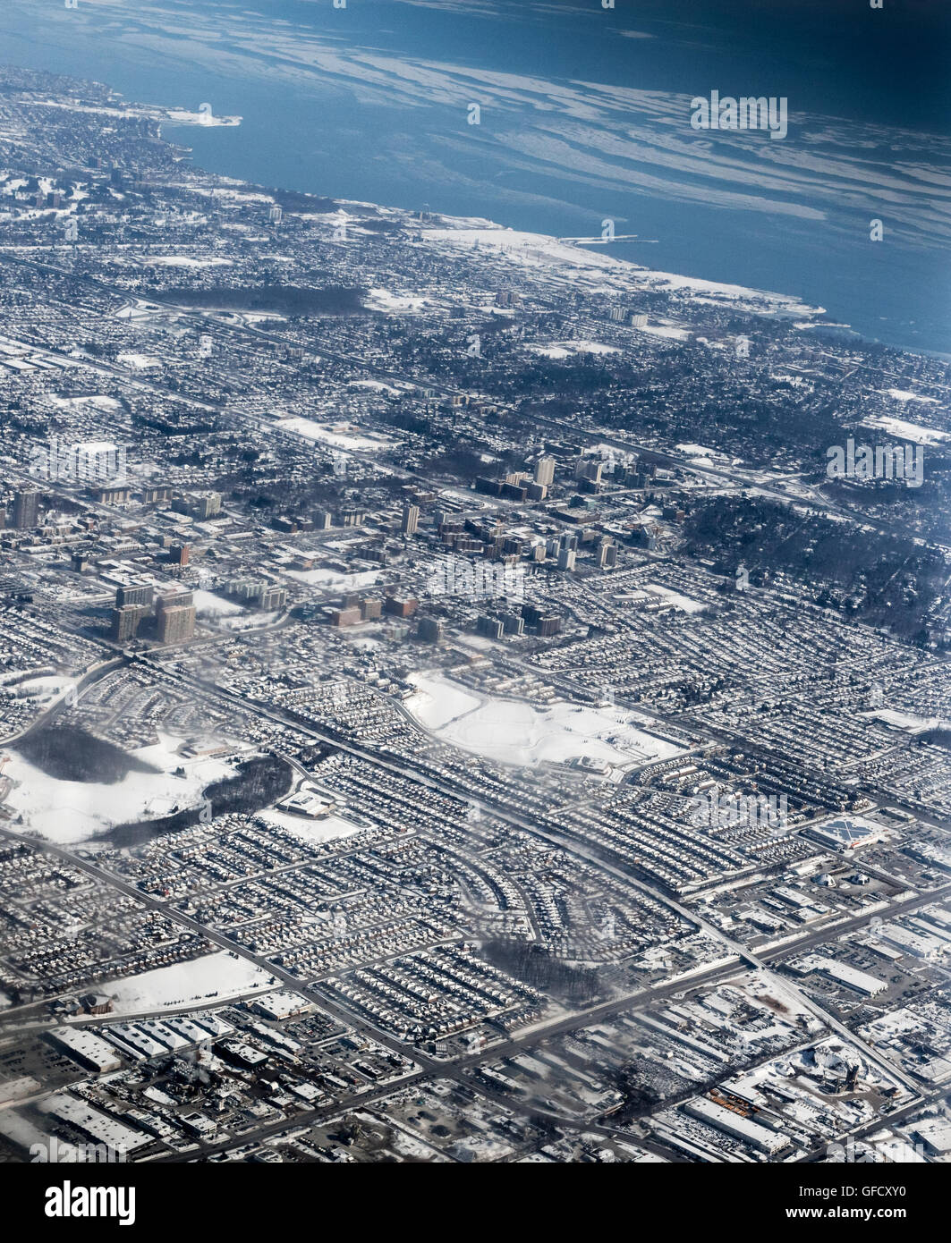 Aerial view of a city after blizzard viewed from CN tower, Toronto ...