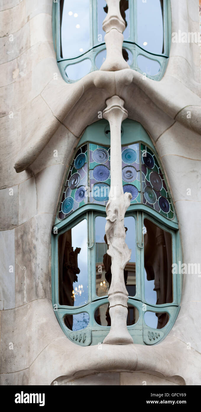 Reflection of glass of window on Casa Batllo by Antonio Gaudi ...