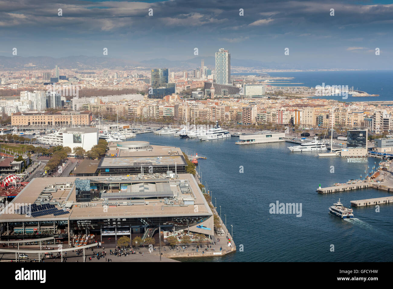Aerial view of port in a city, Barcelona, Catalonia, Spaincolor image ...