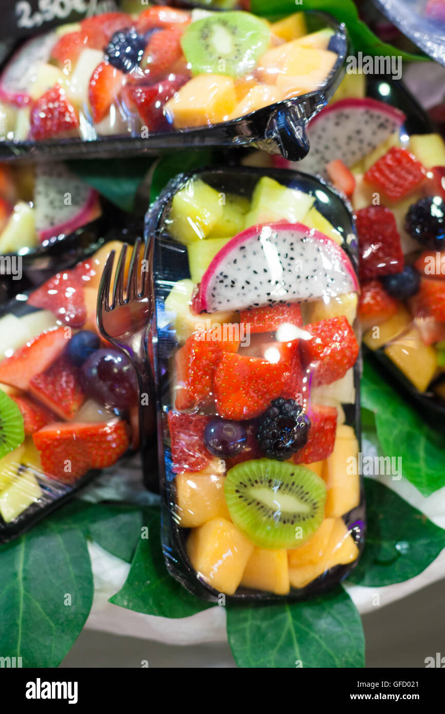 Close-Up Of Packed fruits for sale at a market, La Boqueria Market ...