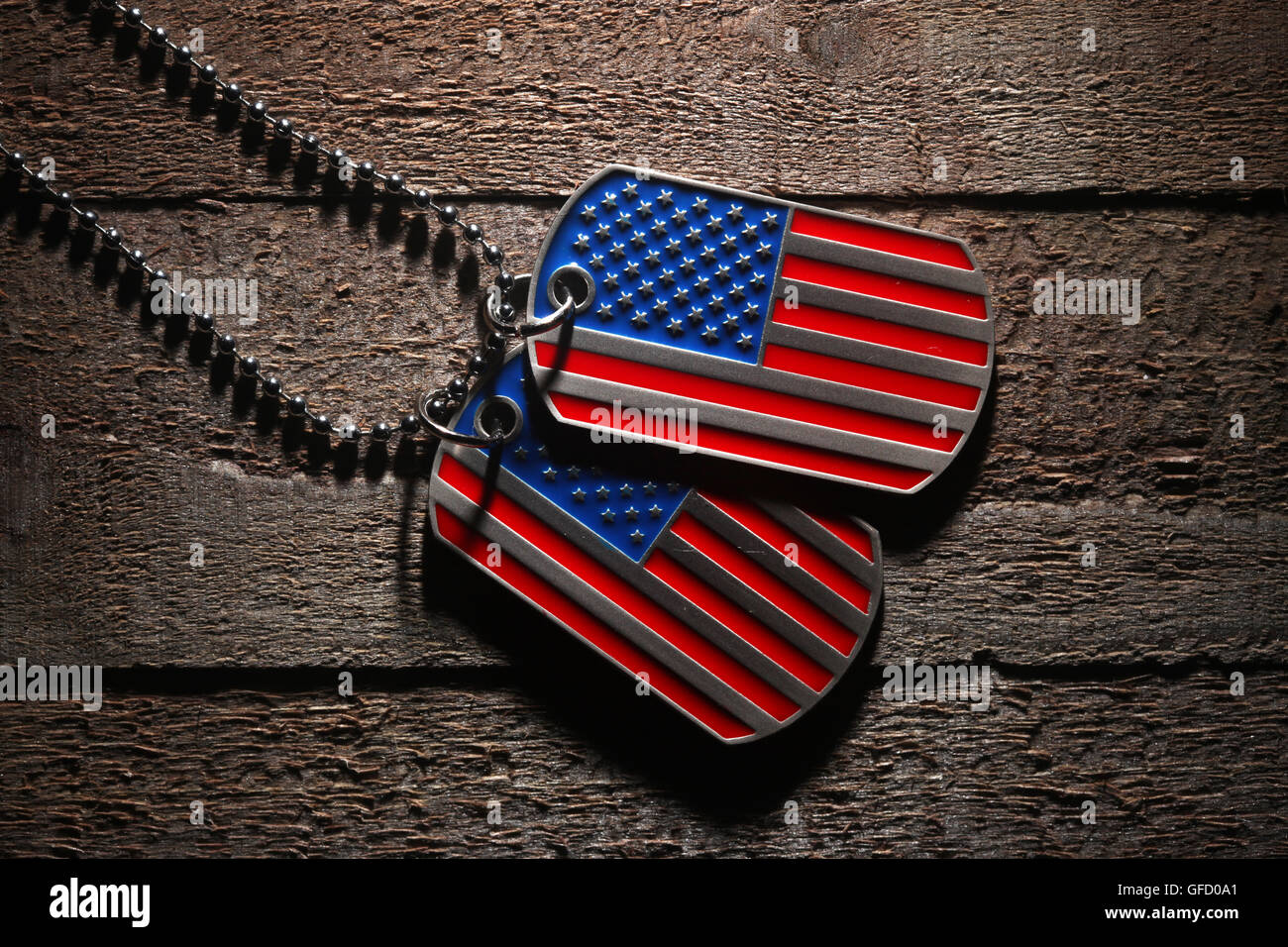 USA dog tags on wooden background Stock Photo - Alamy