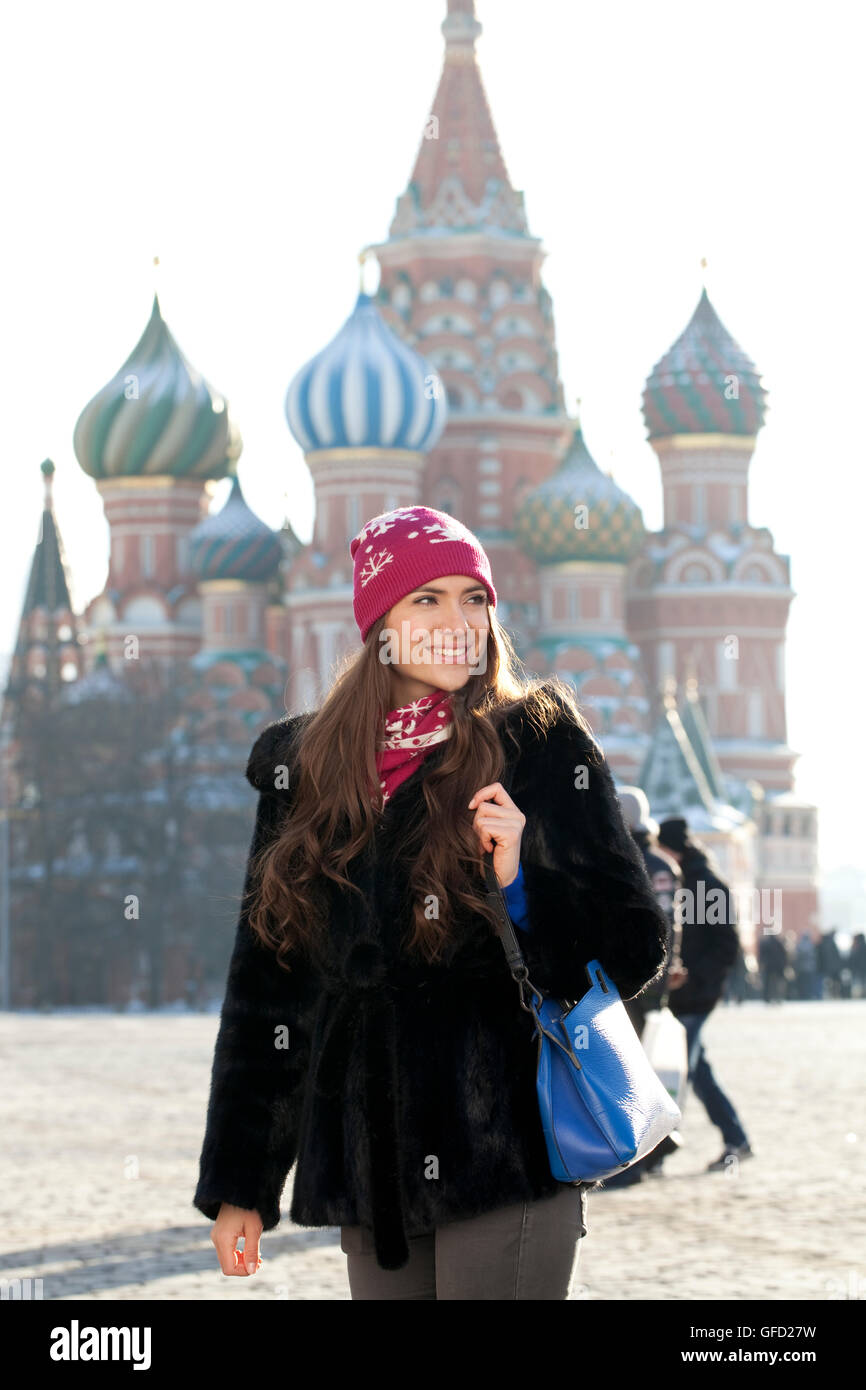 Young woman walking on the Red Square in Moscow Stock Photo - Alamy