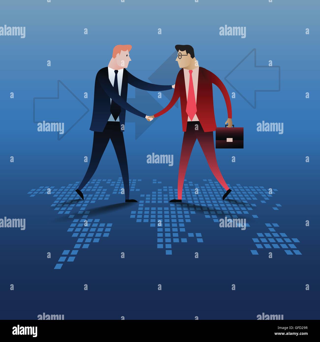 Handshake of two business people with world map background. Business ...