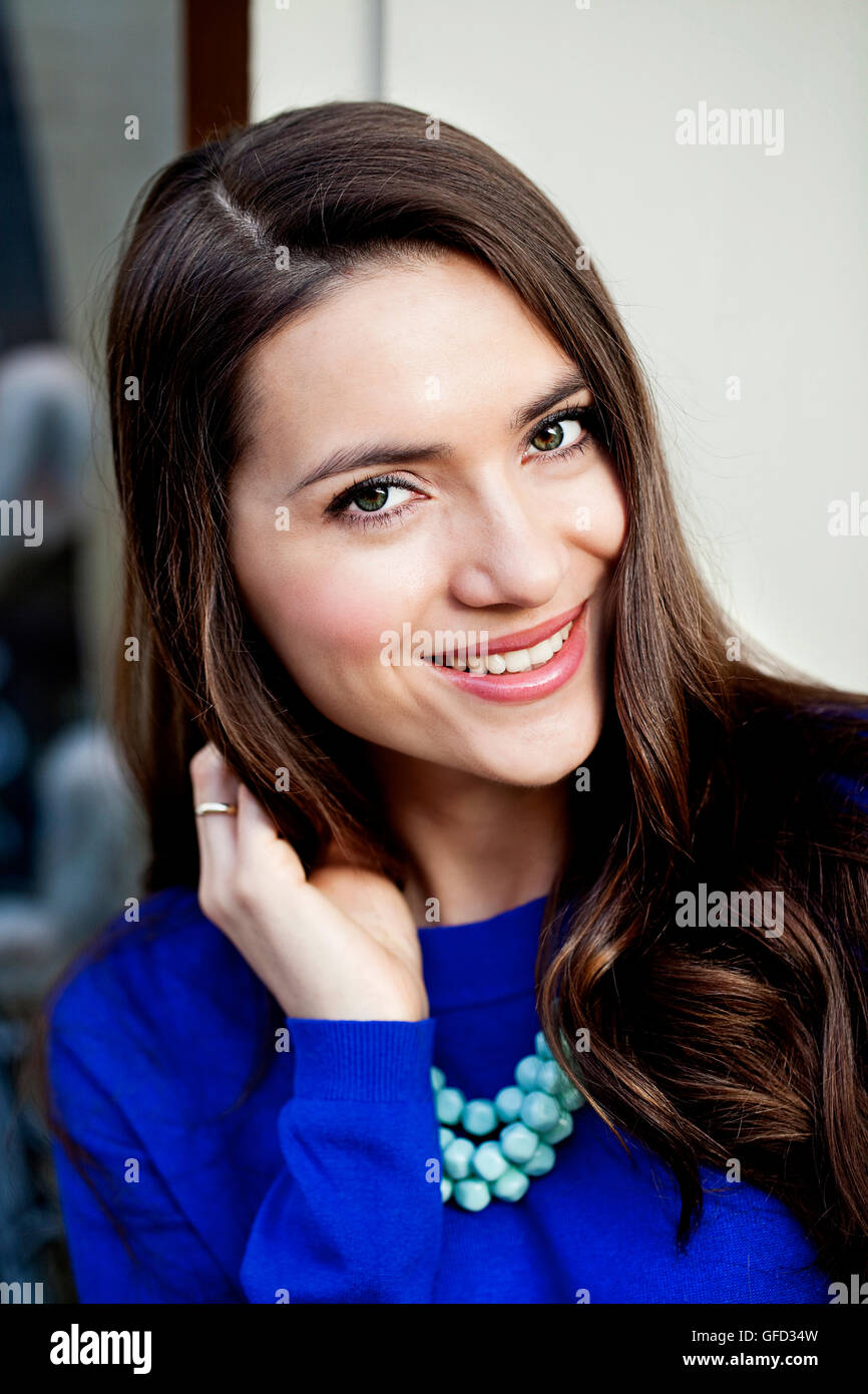 Portrait of beautiful woman indoor Stock Photo - Alamy