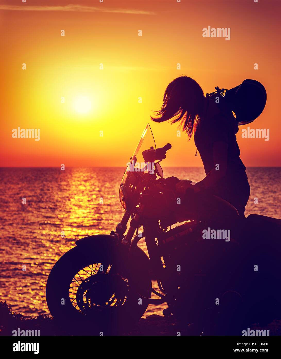 Woman motorcycle silhouette hi-res stock photography and images - Alamy