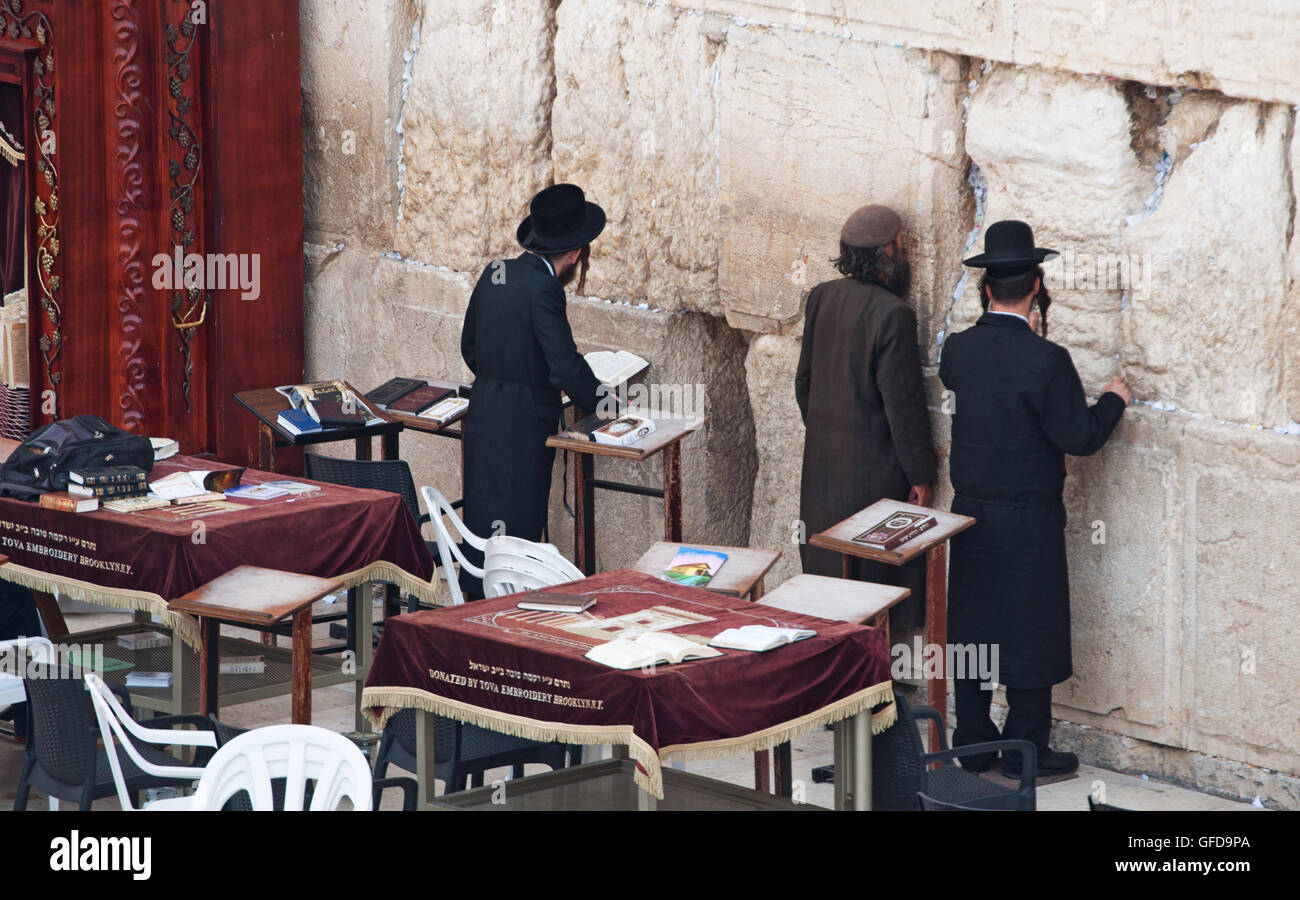 Jerusalem: Jewish men praying at the Western Wall, the Wailing Wall or ...
