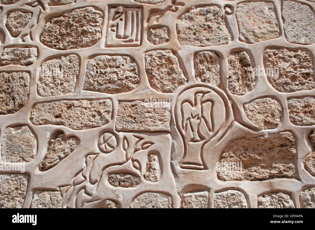 Jerusalem: marks and symbols on a wall at the entrance of the Armenian ...