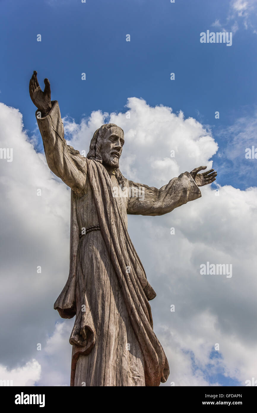 Wooden Jesus statue at the hill of crosses near Siauliai, Lithuania ...