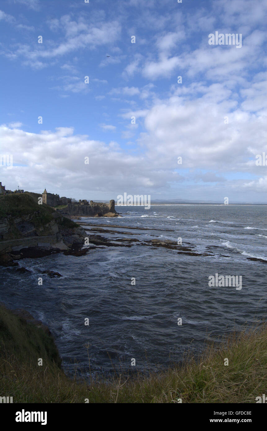 St Andrews Castle ruins and cliffs from the pier, St Andrews, Scotland ...