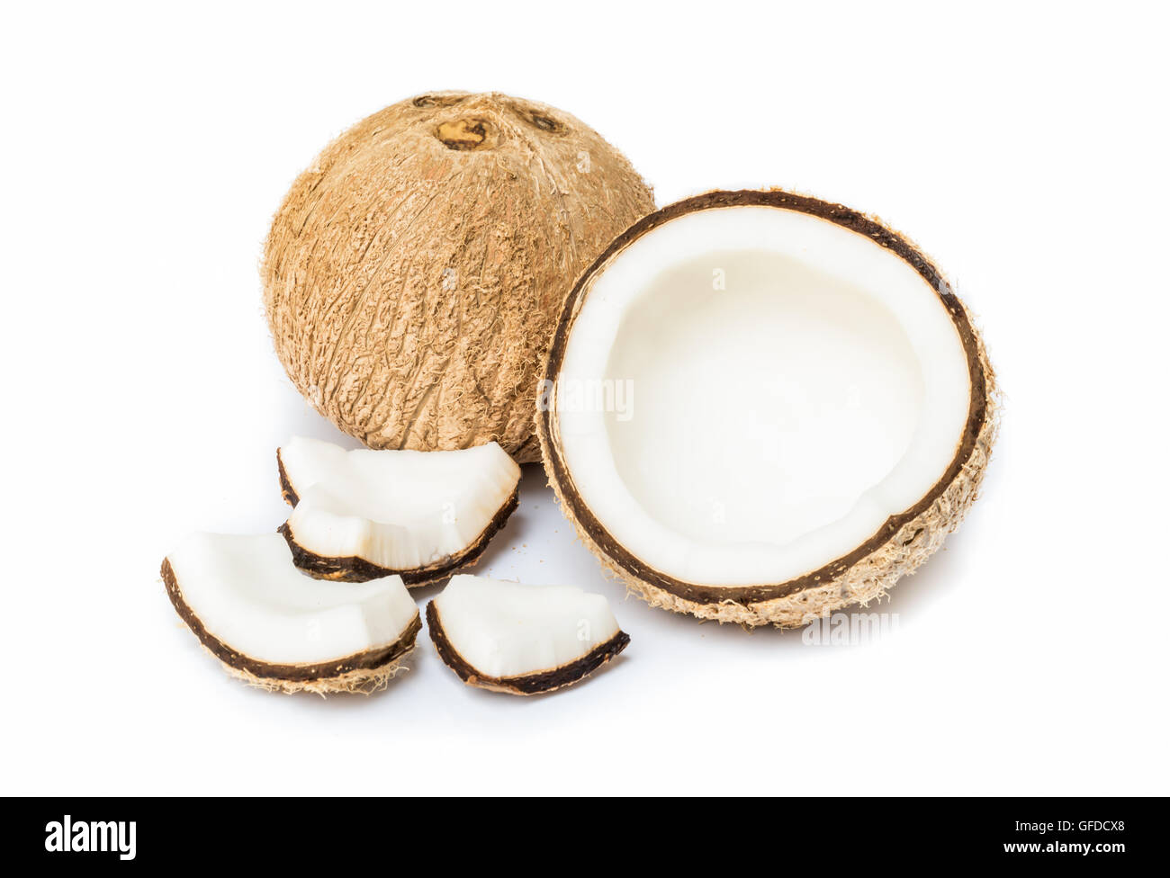 Half of coconut close up on a white background Stock Photo - Alamy