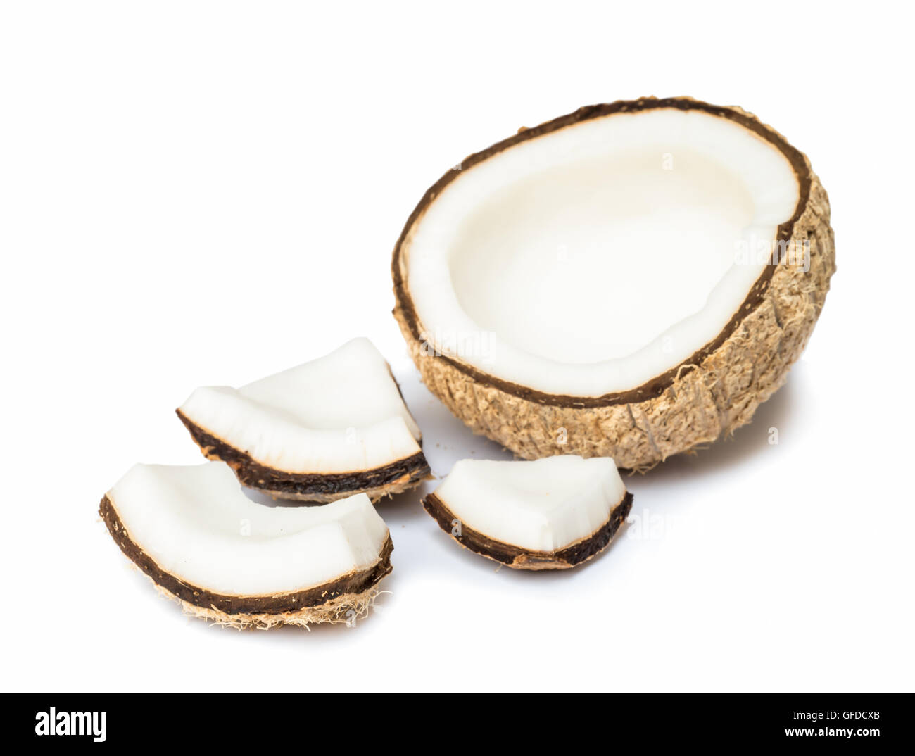 Half of coconut close up on a white background Stock Photo - Alamy