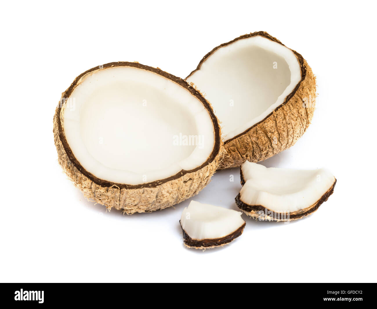 Half of coconut close up on a white background Stock Photo - Alamy