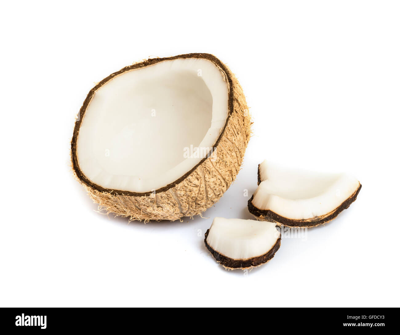 Half of coconut close up on a white background Stock Photo - Alamy