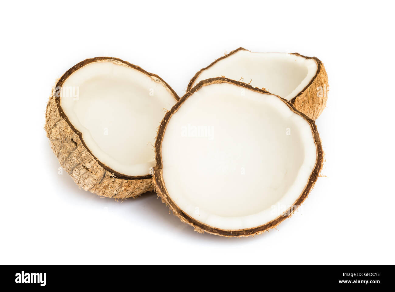 Half of coconut close up on a white background Stock Photo - Alamy
