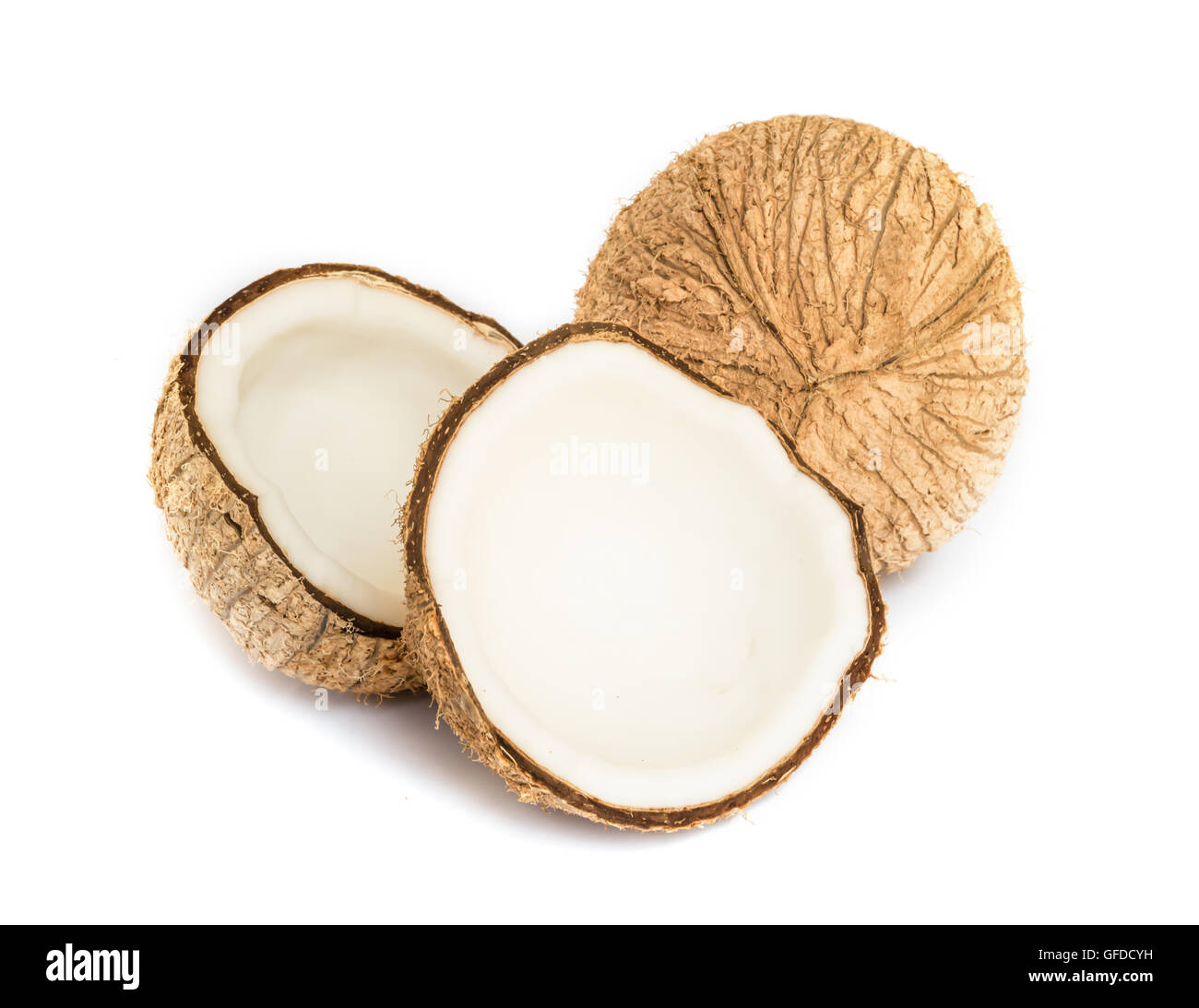 Half of coconut close up on a white background Stock Photo - Alamy