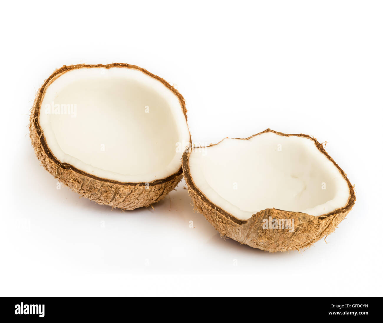 Half of coconut close up on a white background Stock Photo - Alamy