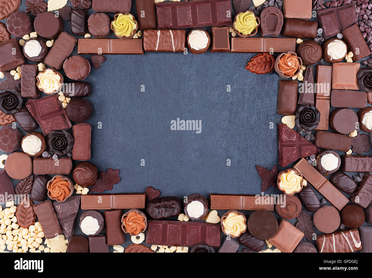 Frame from many of chocolates with copy space. View from above Stock ...