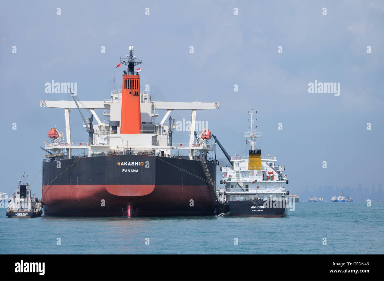 Wakashio Bulk Carrier, Plus the Lubstar and Anhong Tugboats in the ...