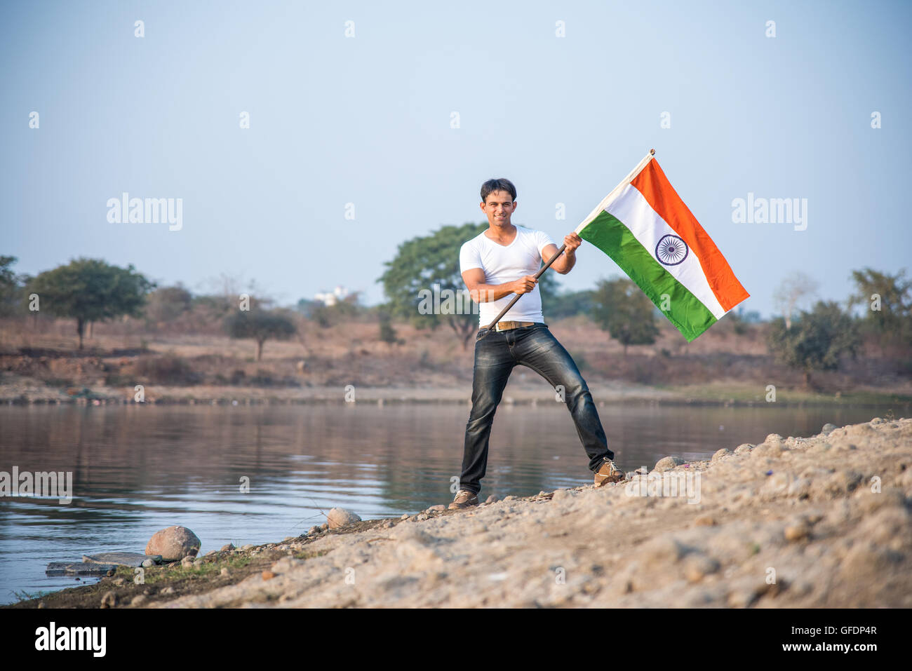 Indian man holding flag High Resolution Stock Photography and Images ...
