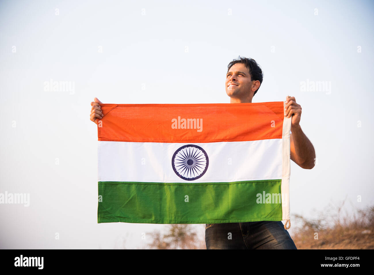 Indian man holding flag High Resolution Stock Photography and Images ...