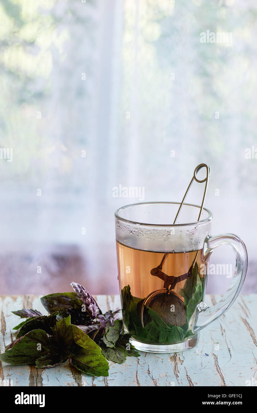 Hot violet basil tea Stock Photo - Alamy