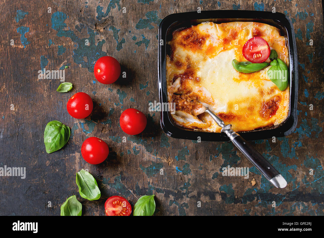 Lasagna in plastic box Stock Photo - Alamy