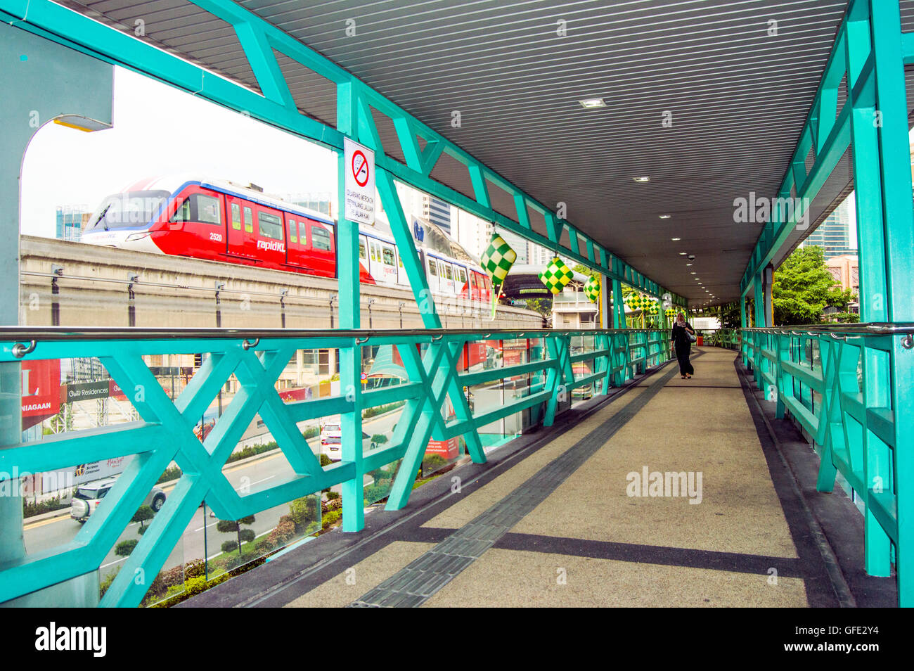 Elevated pedestrian walkway and monorail train, Jalan Sultan Ismail ...