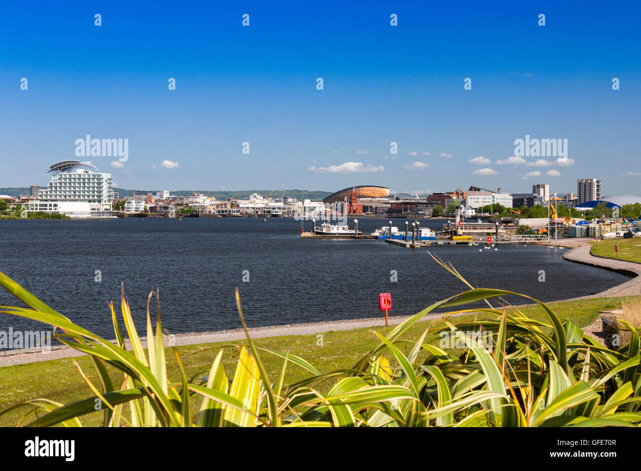 The redeveloped waterfront of the Cardiff Bay area of Cardiff, South ...