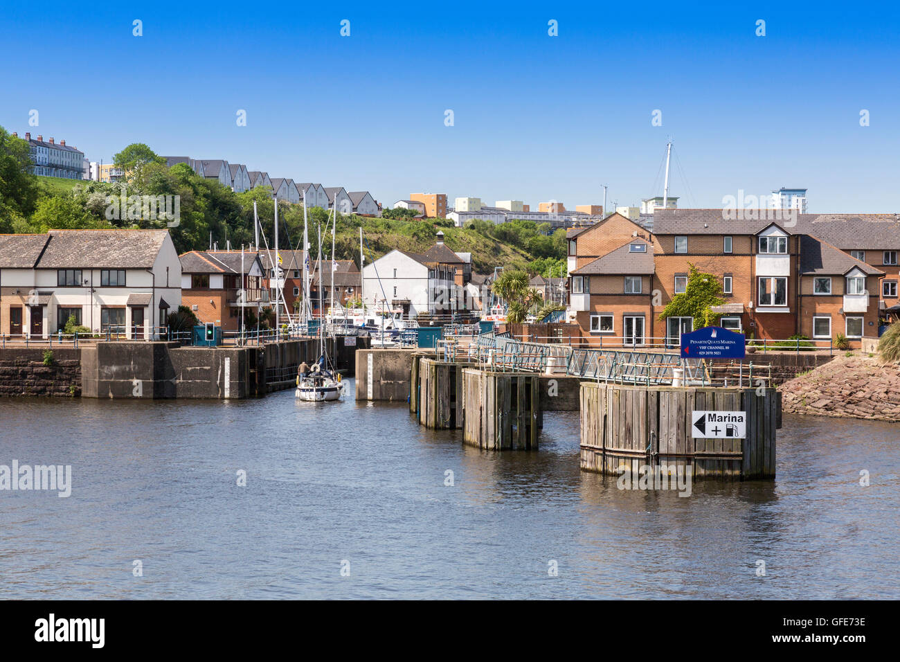 The entrance to Penarth Quay Marina in Cardiff Bay, South Glamorgan ...