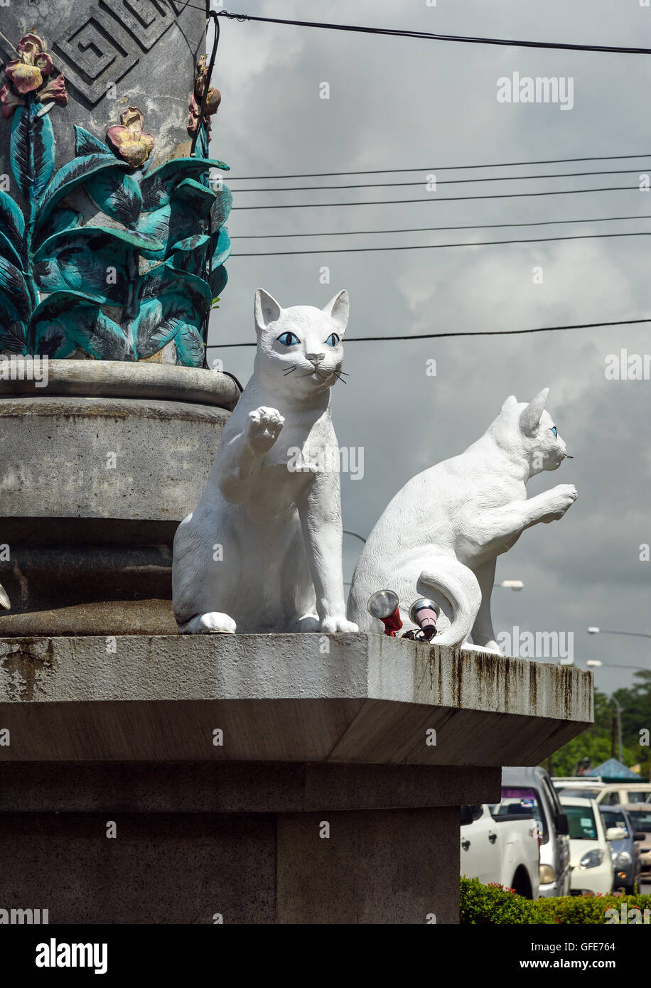 Cats monument at center of Kuching. Sarawak. Borneo. Kuching means 'cat ...